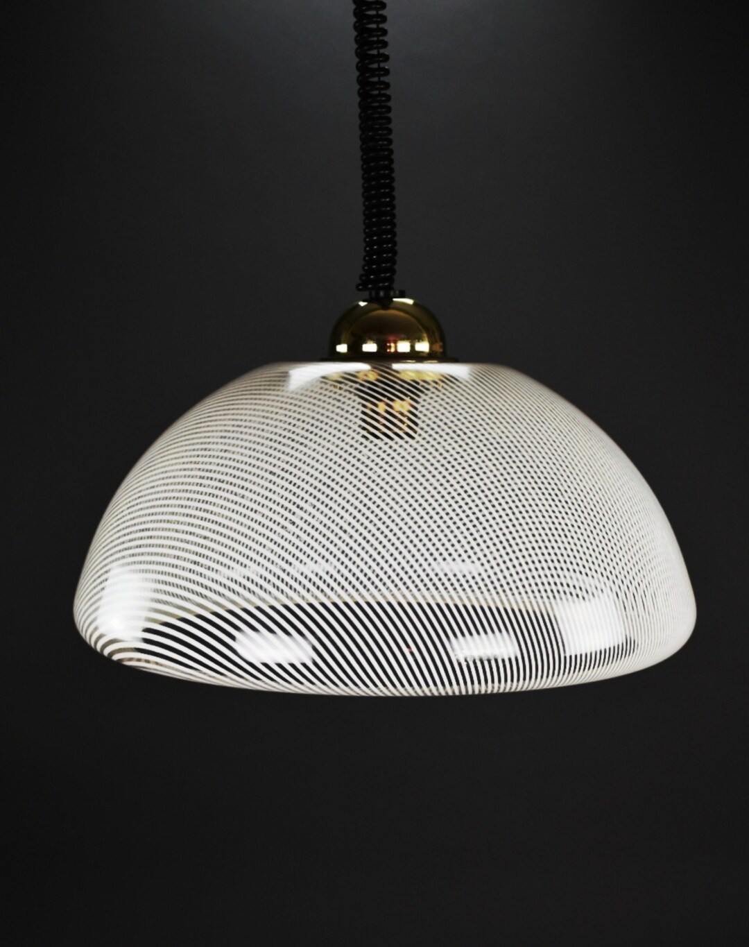 Vintage Meblo Transparent Hanging Lamp, White Strips Light Fixture ...