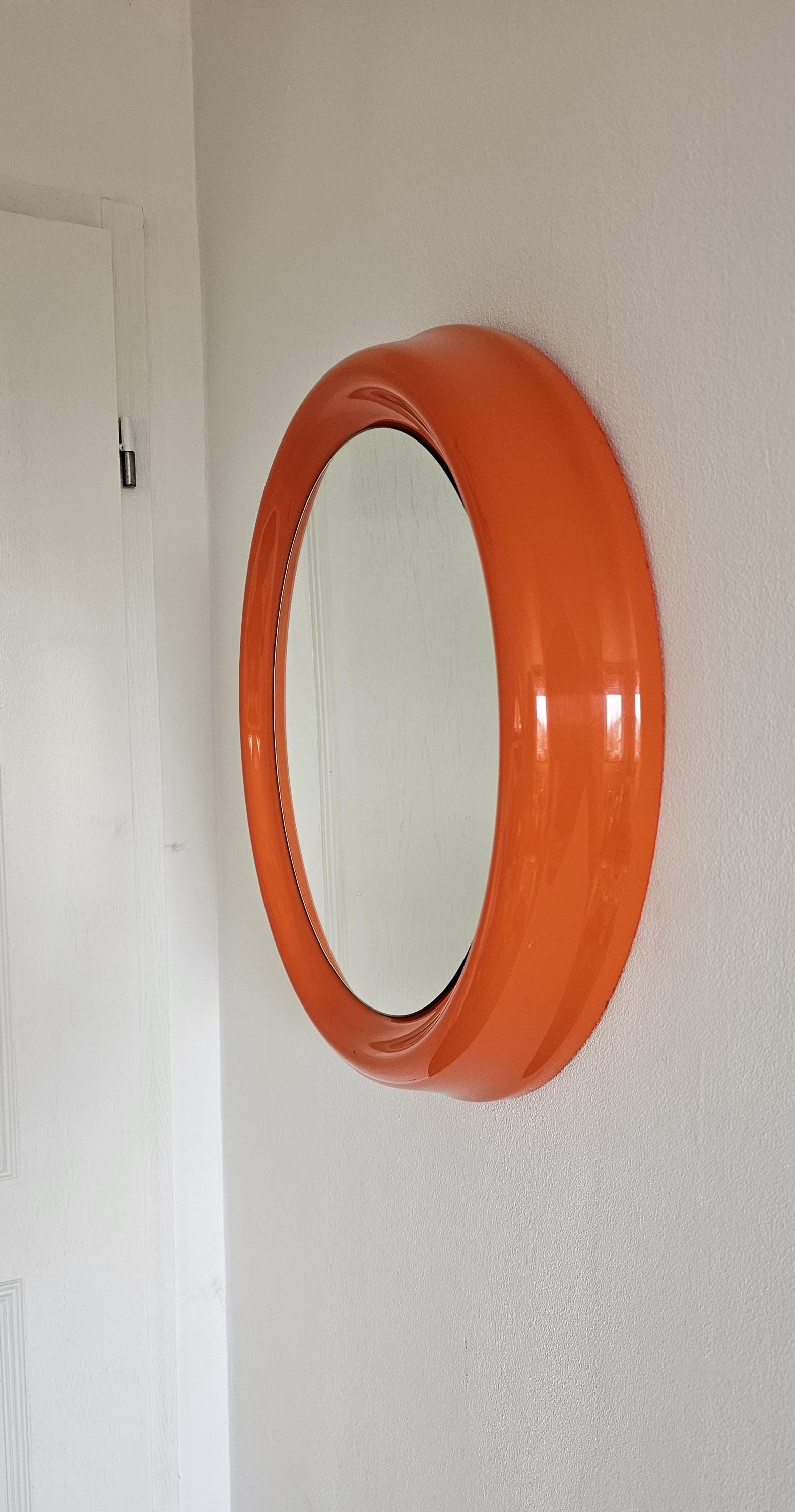 Vintage 1970s Orange Plastic Space Age Round Mirror/ Pop Art Decor ...