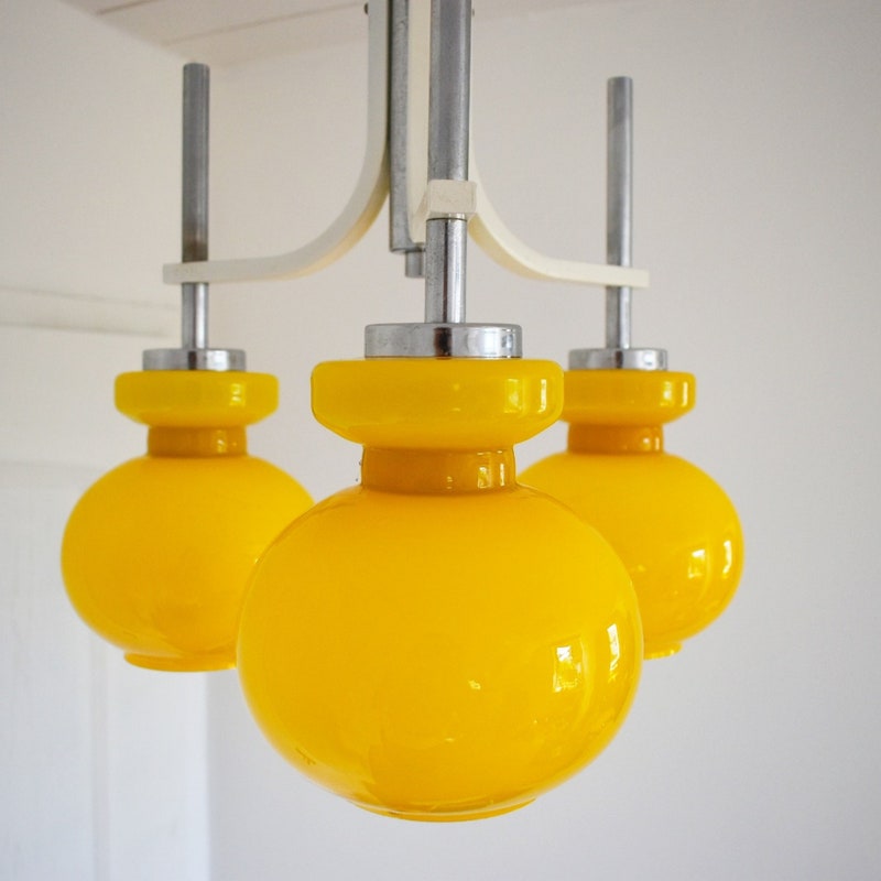 Mcm Glass Pendant Light Vintage - Etsy