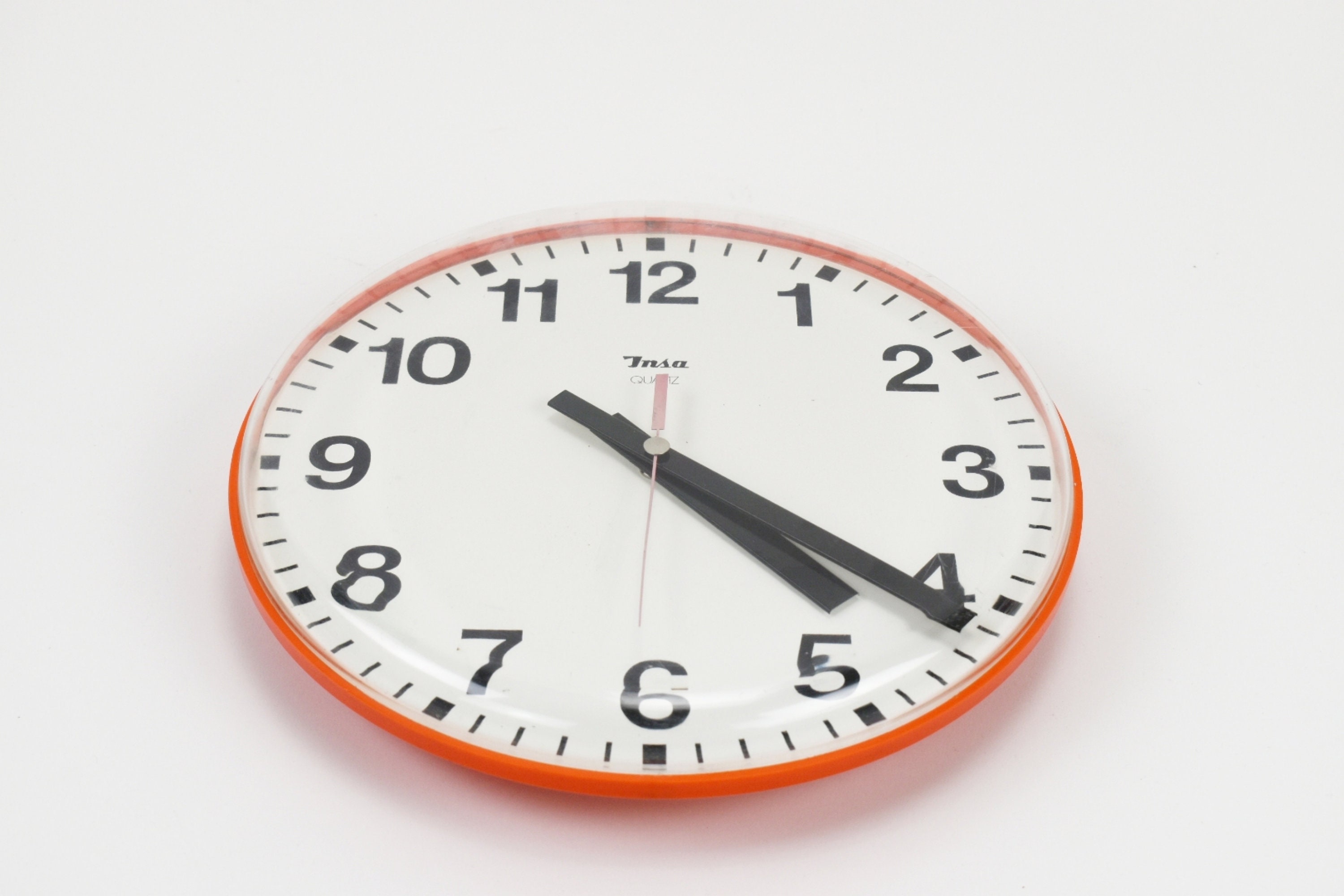 Vintage Large Plastic Wall Clock by Insa, Orange Space Age Wall Clock ...