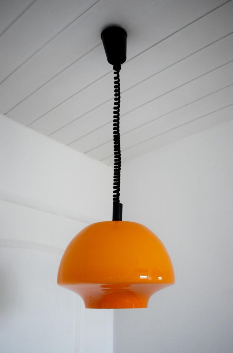 Vintage Orange Opaline Glass Pendant Light, Mid-century Modern Hanging ...
