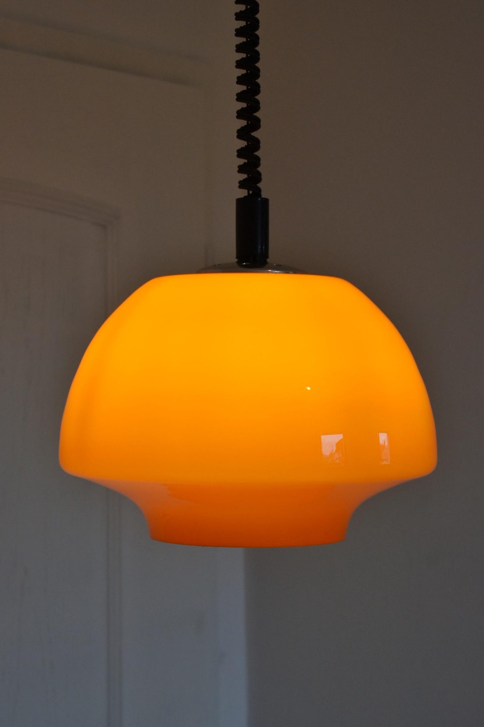 Vintage Orange Opaline Glass Pendant Light, Mid-century Modern Hanging ...