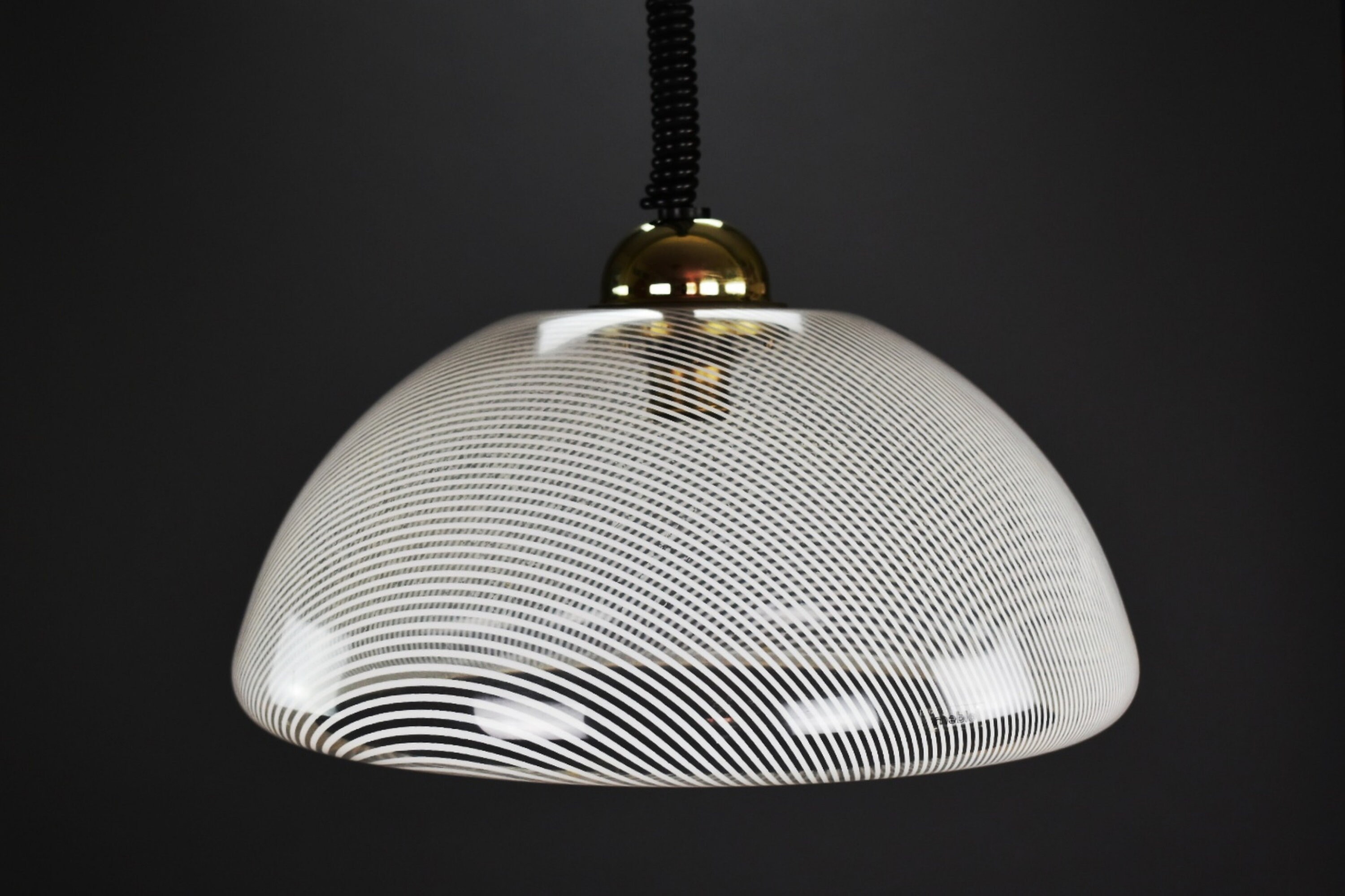 Vintage Meblo Transparent Hanging Lamp, White Strips Light Fixture ...