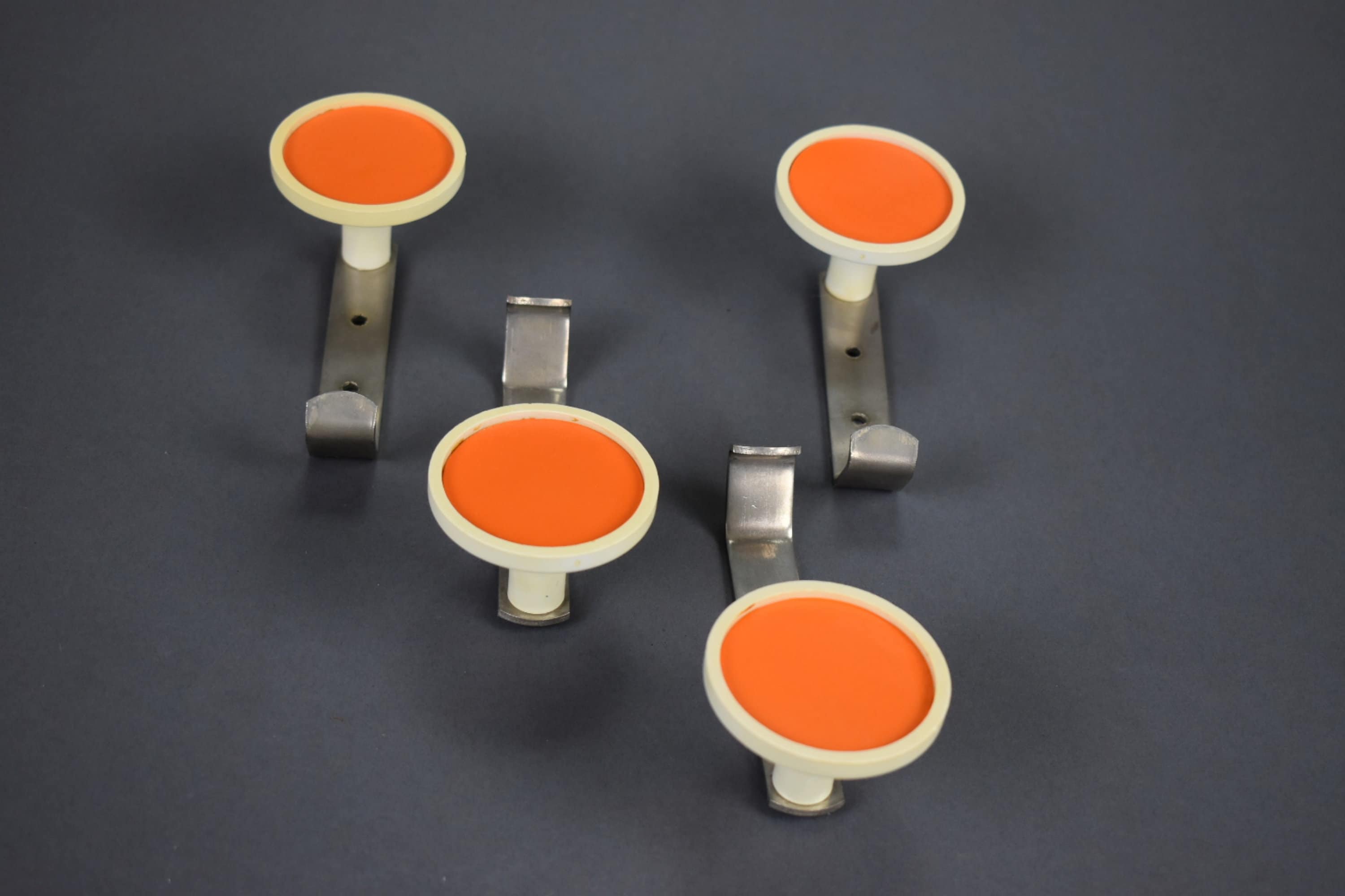 Set of Four Hooks From 1980's, Vintage Orange and White Plastic Hangers ...