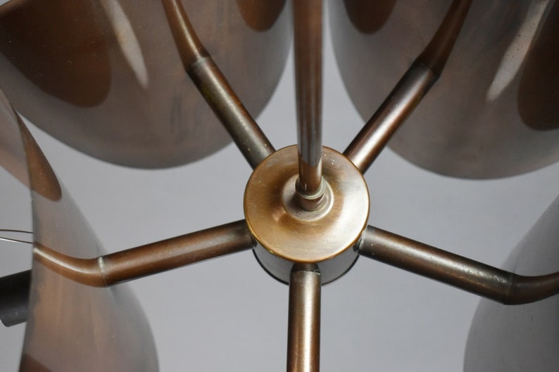 Vintage Copper Brutalist Chandelier, Amber Glass Sputnik Lamp, 70s ...