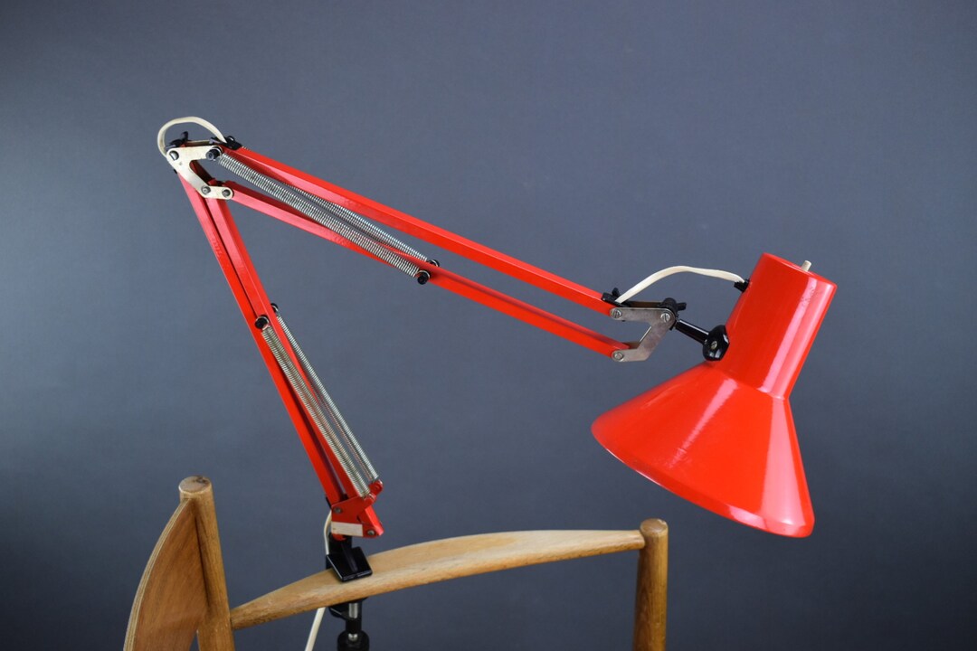 Vintage Red Arhitect Desk Lamp, Industrial Scandinavian Style Red Light ...