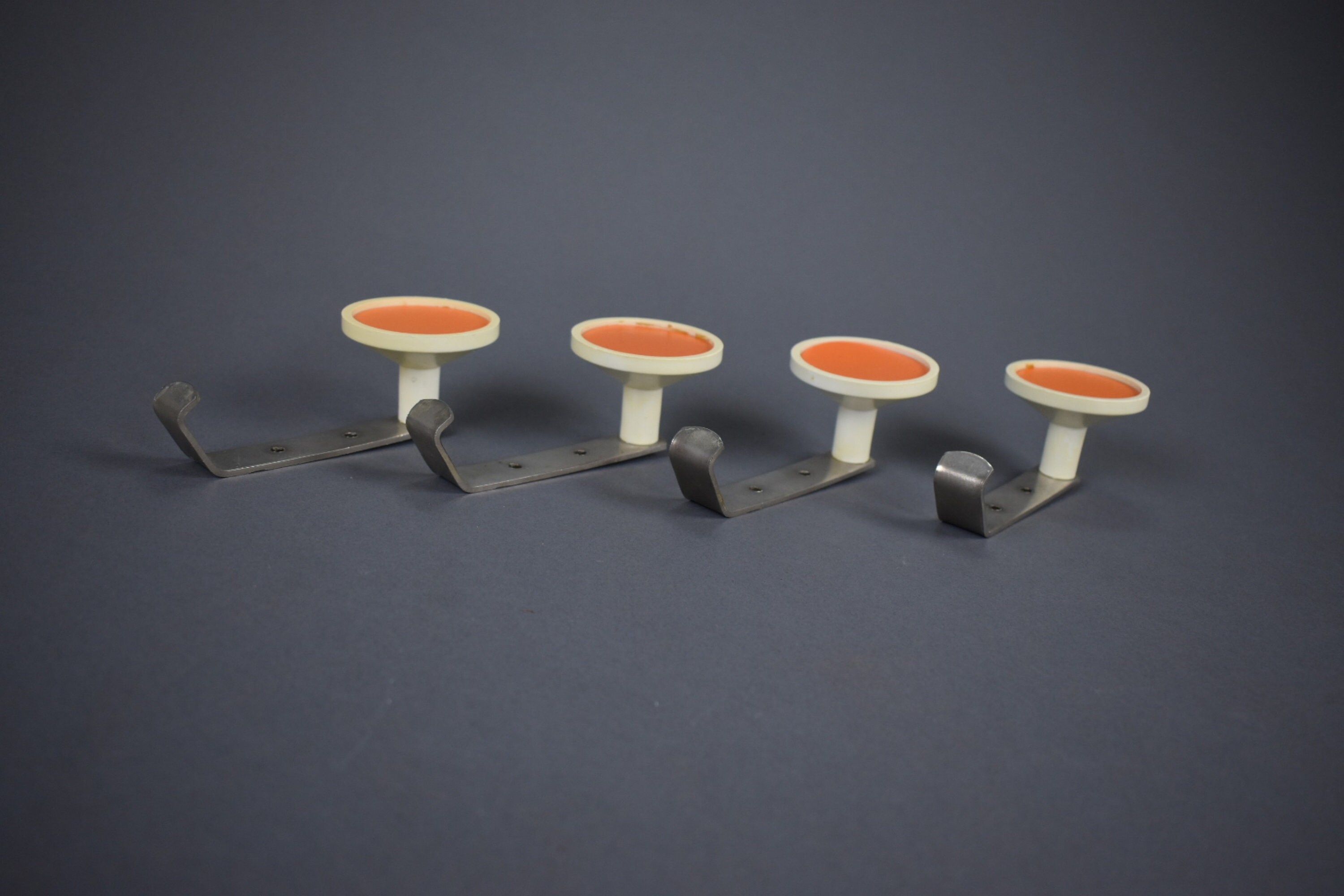 Set of Four Hooks From 1980's, Vintage Orange and White Plastic Hangers ...