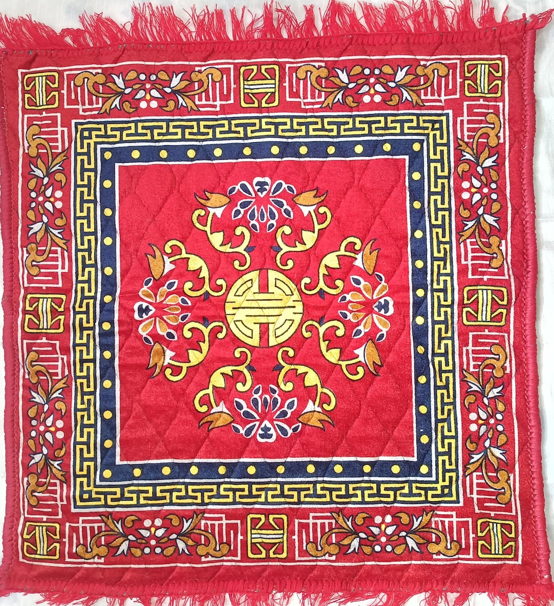 Puja Ashan, Red Velvet Colour Puja Ashan, Spiritual Floor Mat for Pooja ...