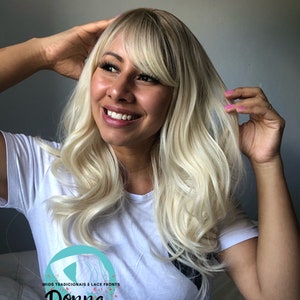 Stacey blonde hair wig Wig with bangs Natural fiber blend | Etsy