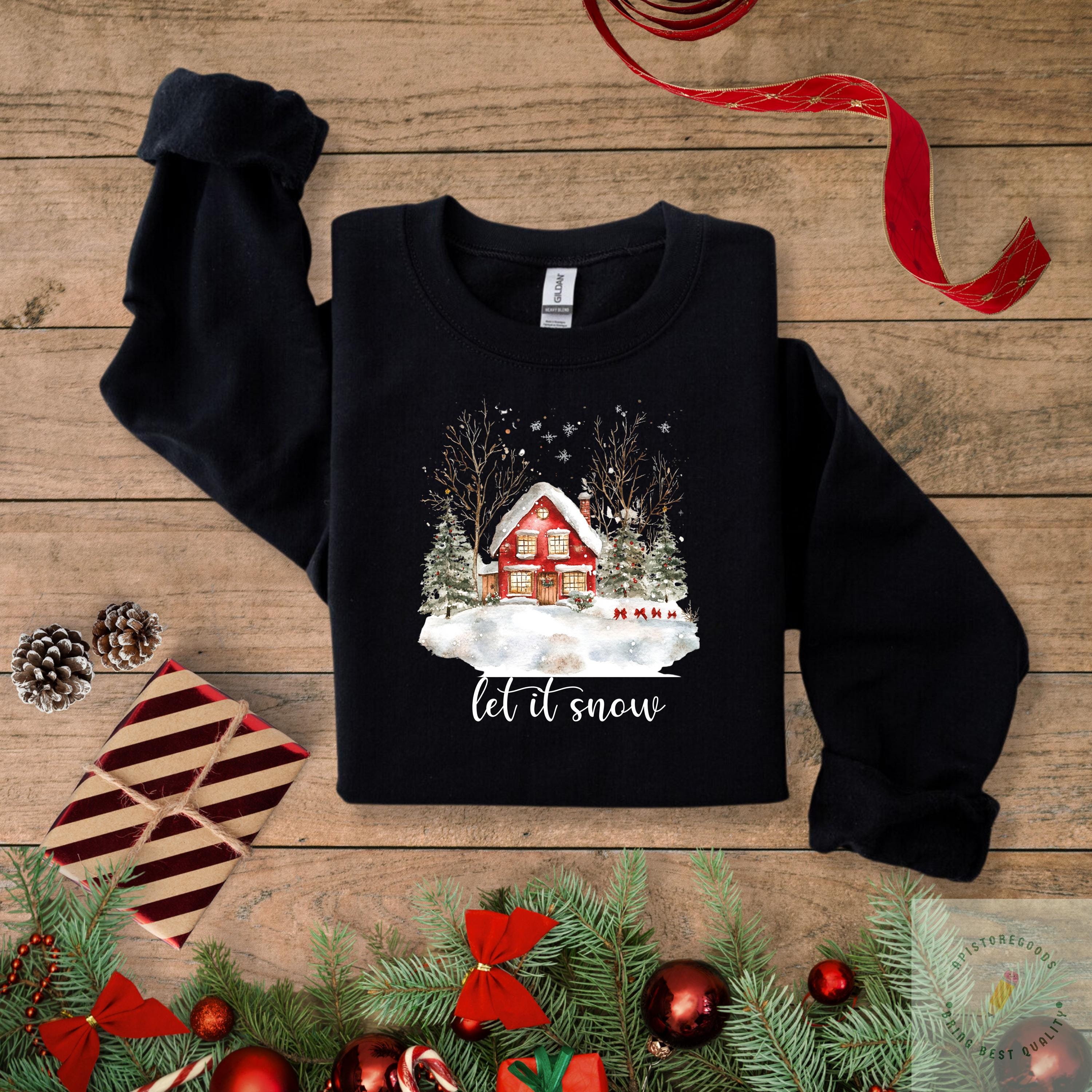 Christmas Sweatshirt,winter Cabin Sweatshirt,christmas,let It Snow ...