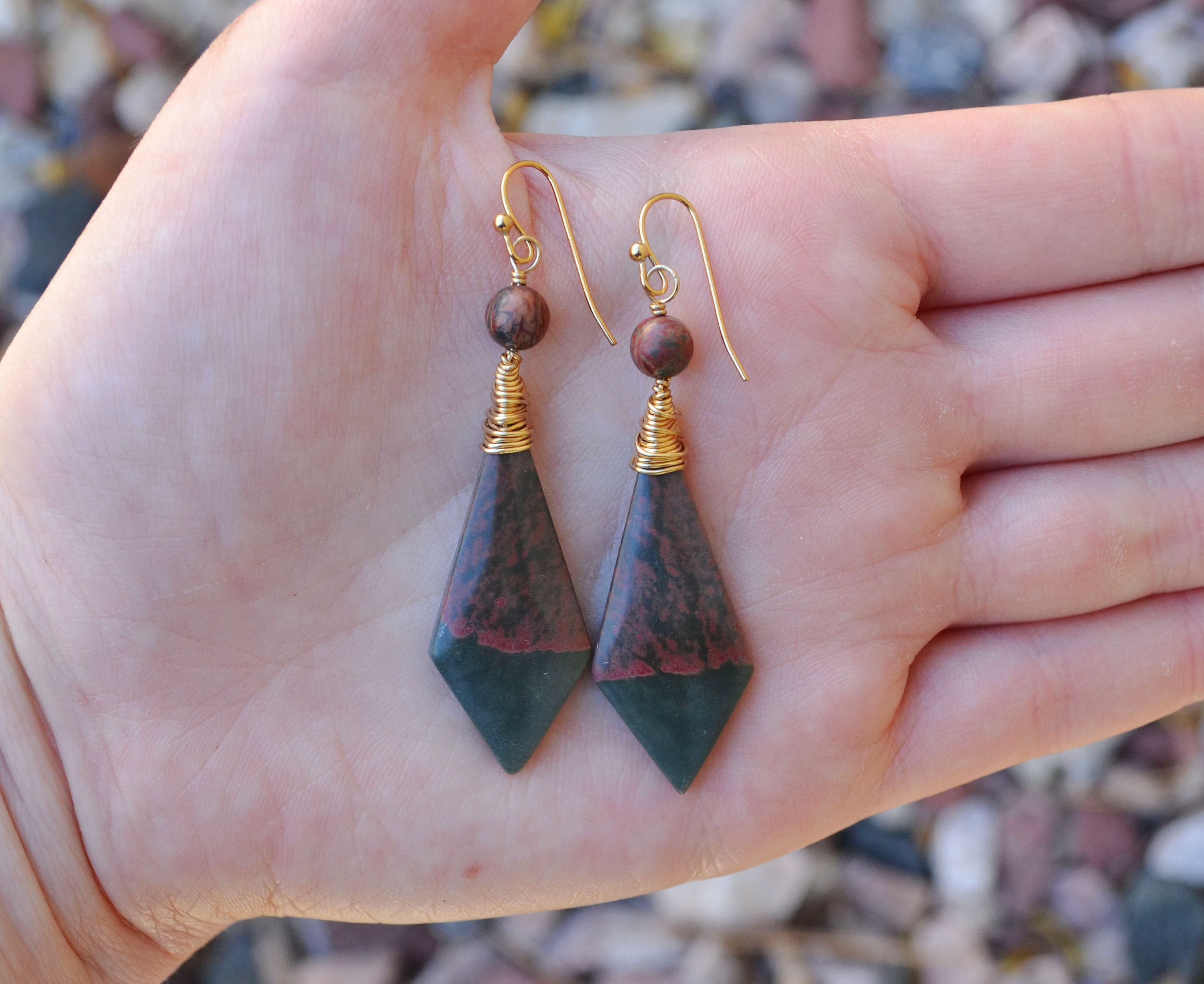 Red Creek Jasper Diamond Shape Dangle Earrings Etsy Singapore