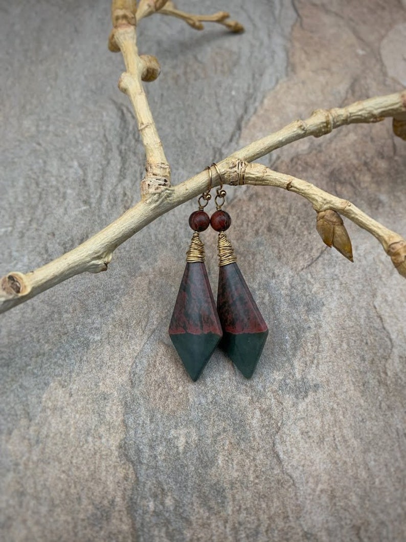 Red Creek Jasper Diamond Shape Dangle Earrings Etsy Singapore