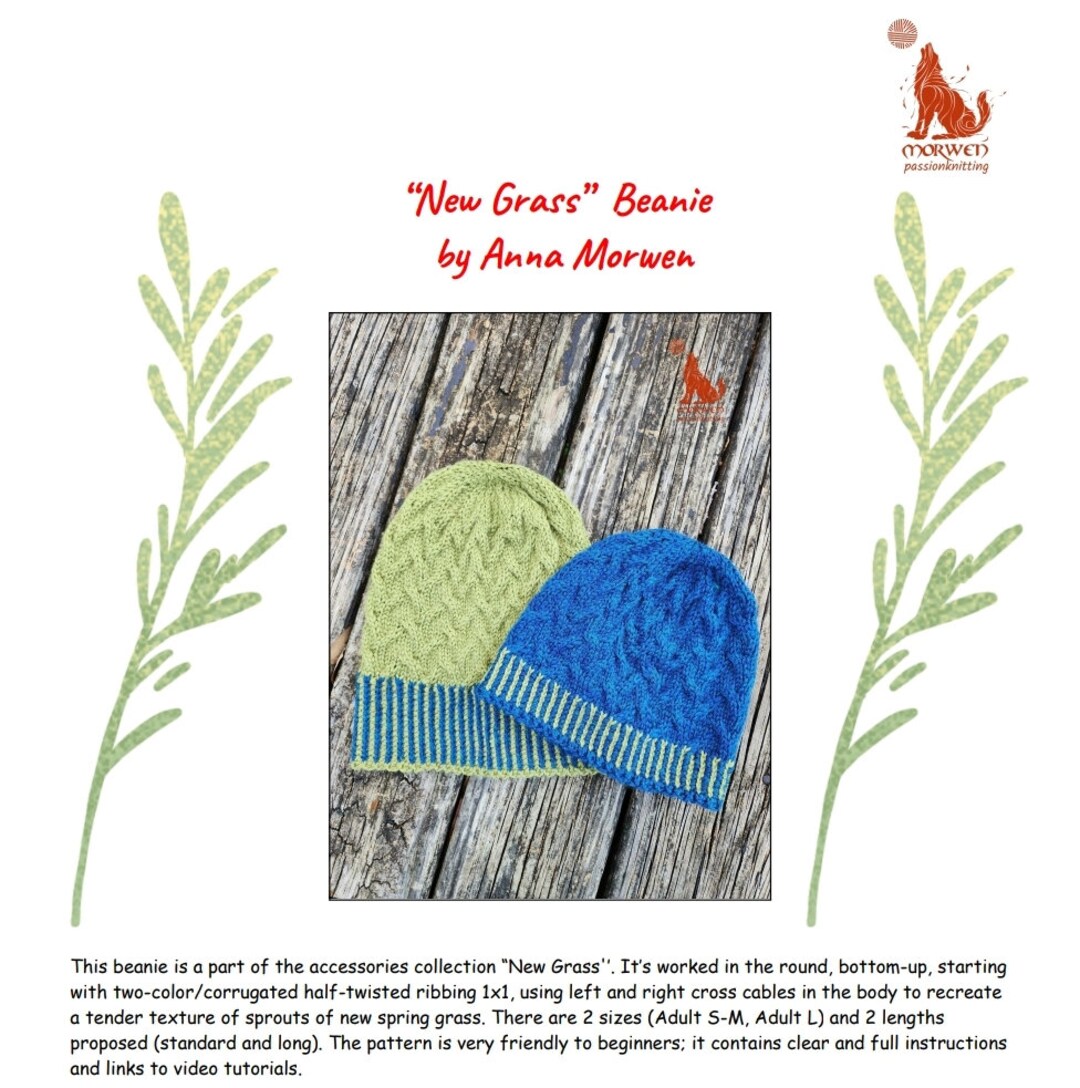 Knit Beanie Pattern in Ukrainian and English New Grass Beanie Cable ...