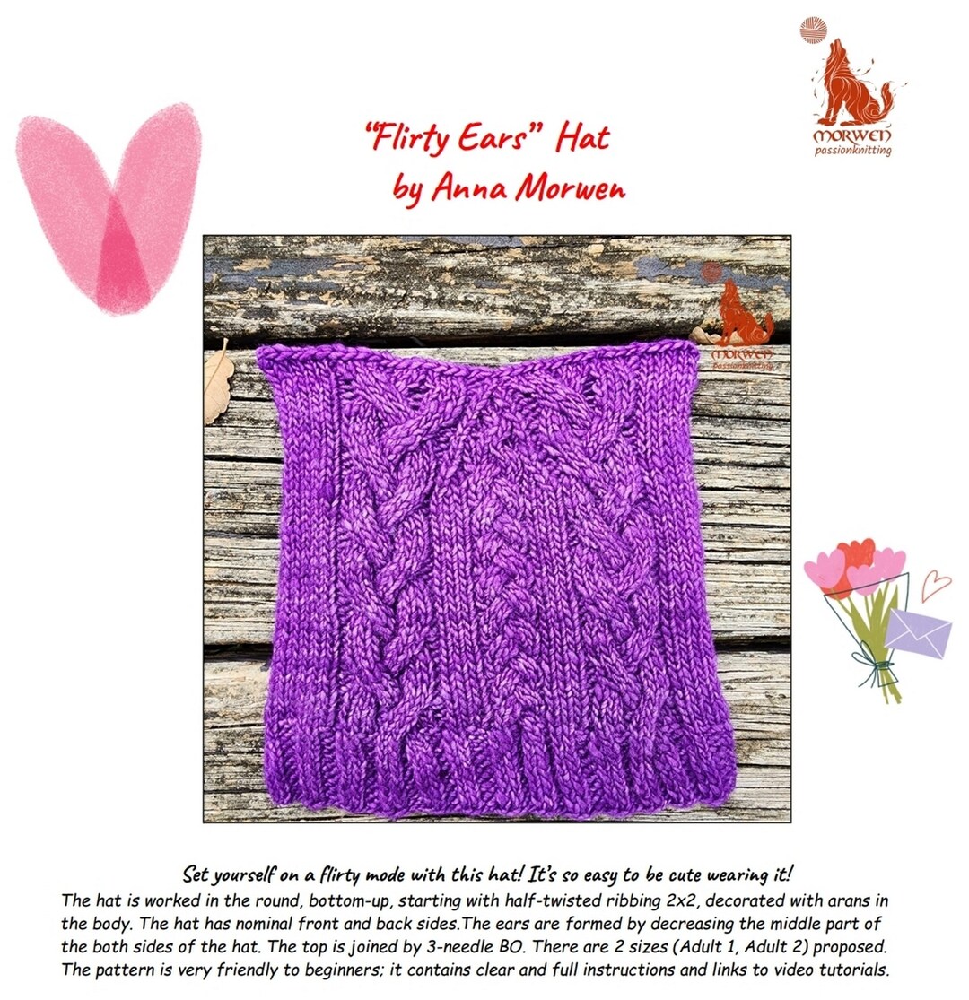 Knit Hat Pattern With Ears | Bilingual Ukrainian and English Aran ...