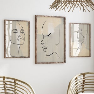 Line Art Black Woman, Modern Line Drawing, Set of 3 Abstract Prints ...