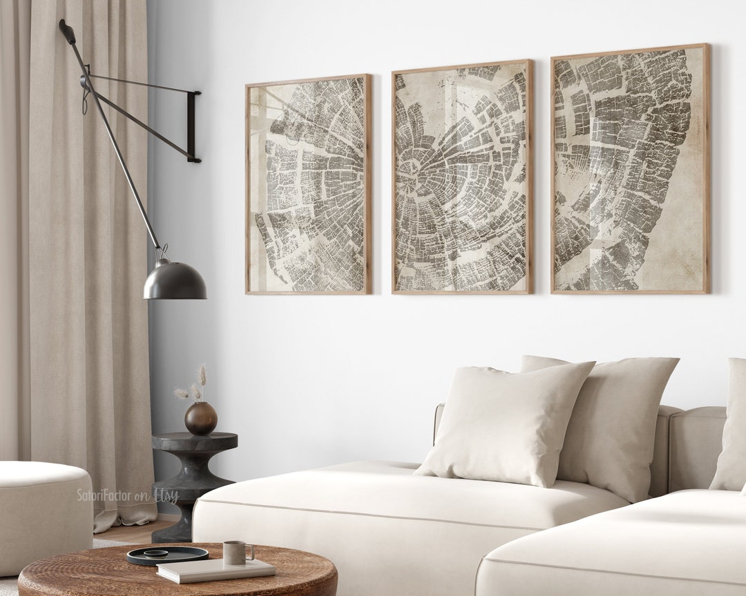 Beige Tree Ring Wall Art, Triptych Abstract Art, Set of 3 Prints ...