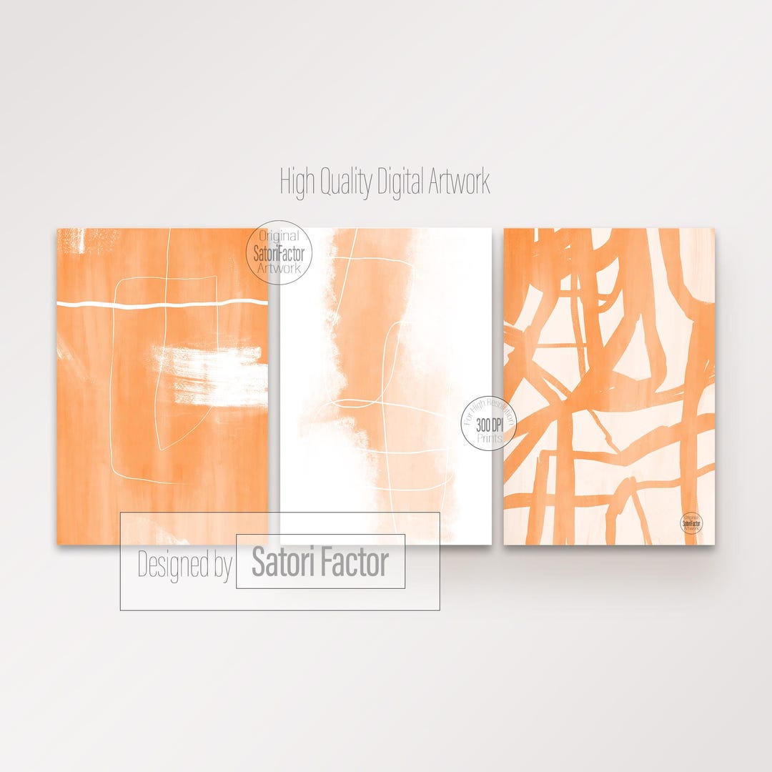 Orange Abstract Painting, Prints Set of 3, Orange Print Wall Art ...