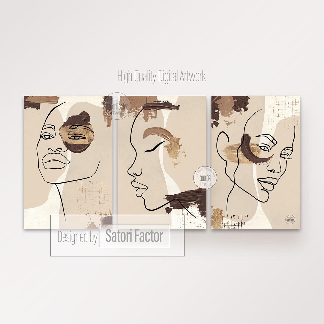 Line Art Black Woman, Modern Line Drawing, Set of 3 Abstract Prints ...