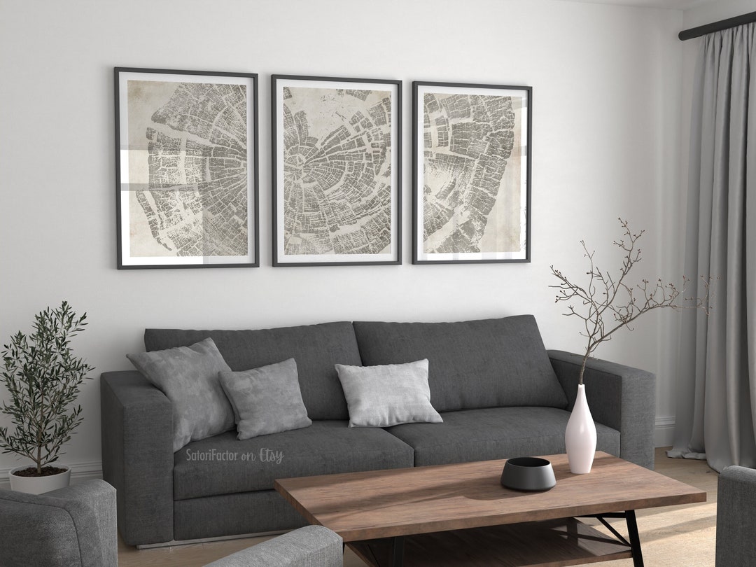 Beige Tree Ring Wall Art Triptych Abstract Art Set of 3 - Etsy