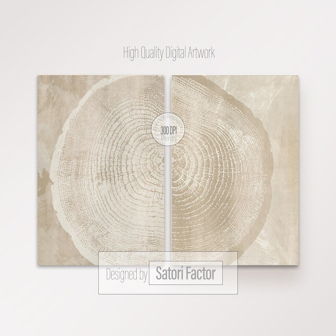 Tree Ring Wall Art, Set of 2 Nordic Prints, Beige Tree Stump Art ...