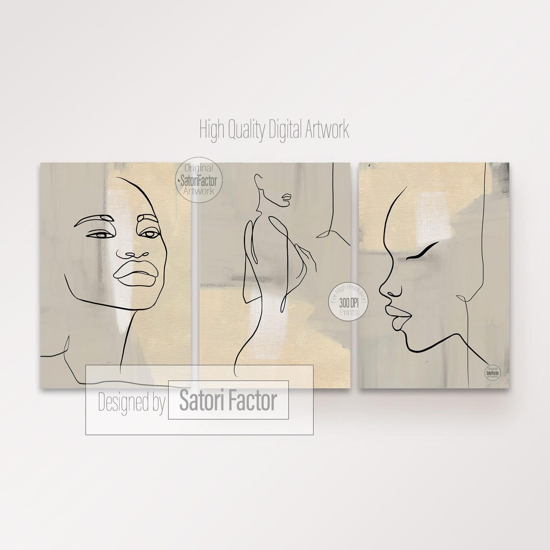 Line Art Black Woman, Modern Line Drawing, Set of 3 Abstract Prints ...