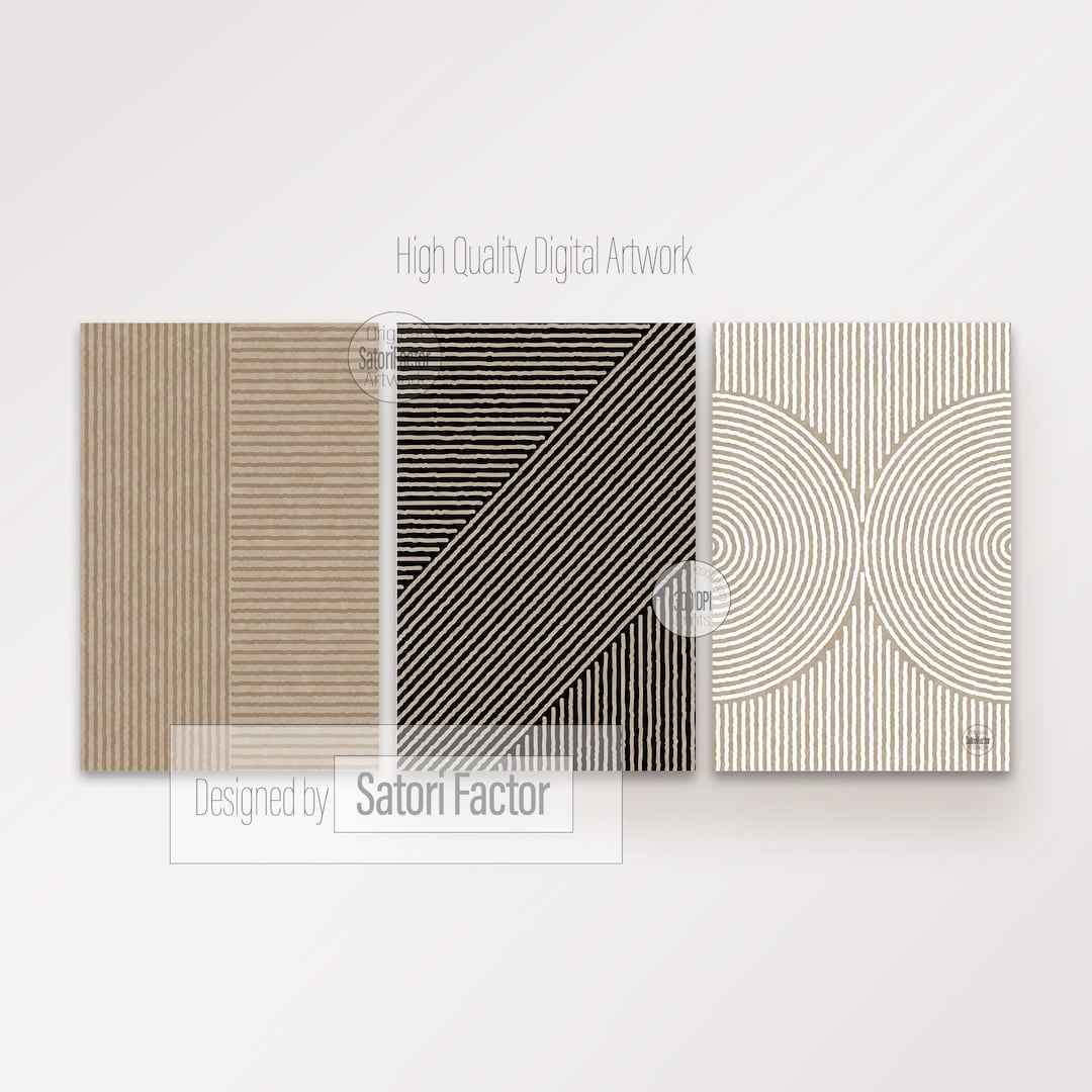 Modern Neutral Abstract Printable Wall Art Set of 3, Simple Line Print ...