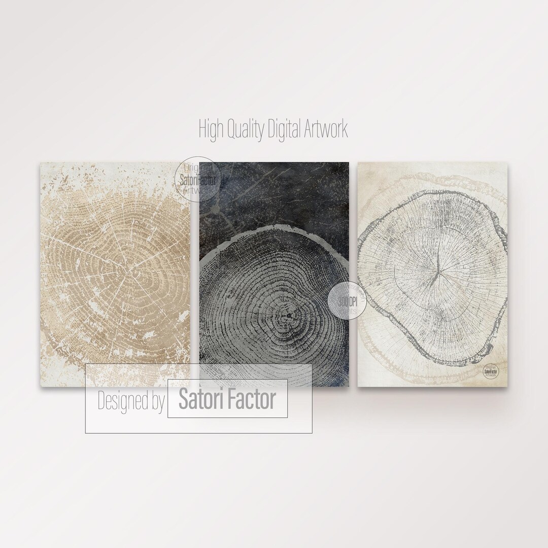 Tree Ring Wall Art, Set of 3 Neutral Prints, Tryptic Tree Rings Art ...