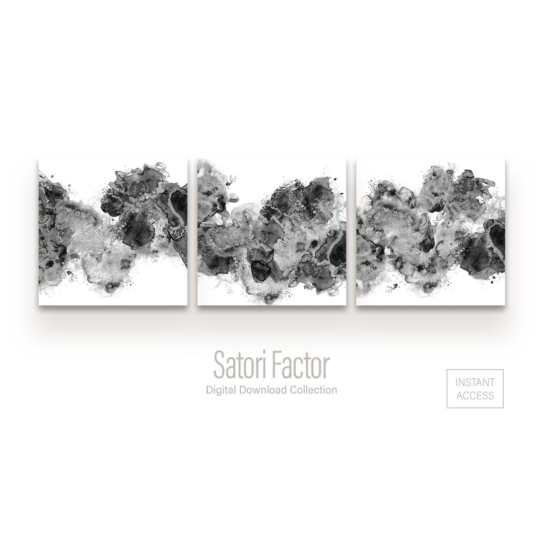 Black and White Abstract Watercolor Art Prints: Set of 3 (digital ...