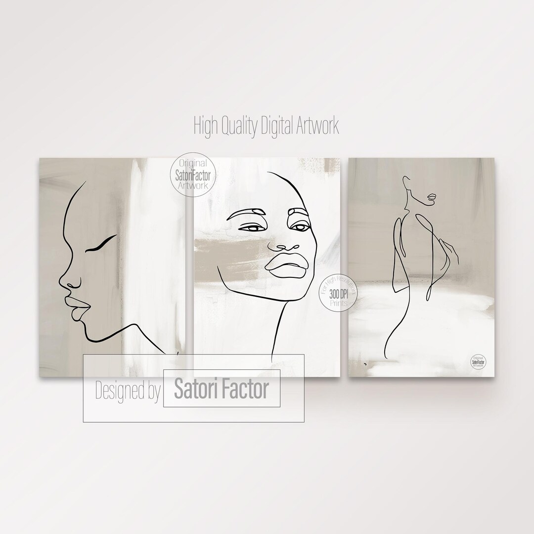 Line Art Black Woman, Modern Line Drawing, Set of 3 Abstract Prints ...