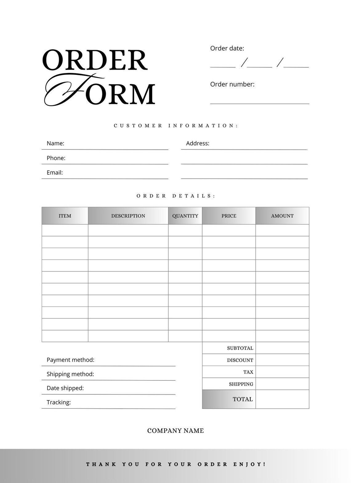 Digital Order Forms 50 Pages Canva, Order Form Templates for Small ...