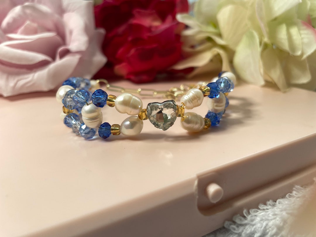 Blue Dream Freshwater Pearl Blue Crystal Heart Charm Beaded Gemstone ...