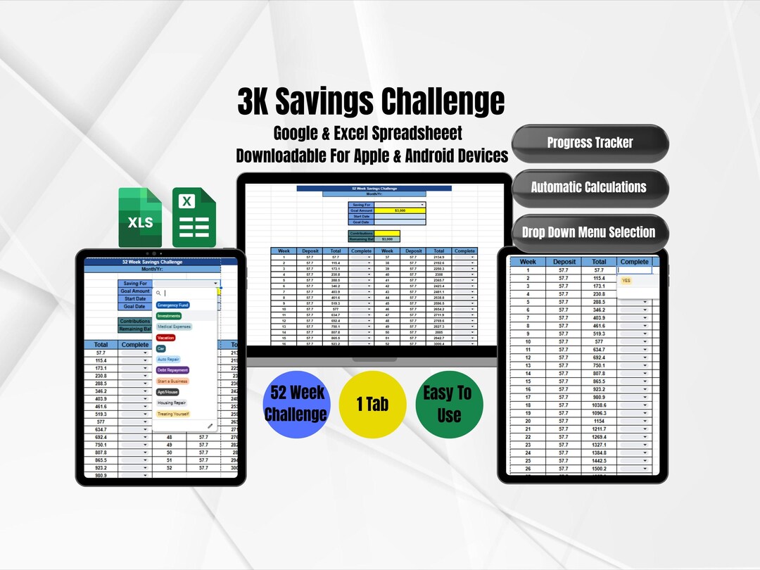 Grow My Money 3k Savings Challenge Money Goal Tracker 52 Week Challenge ...