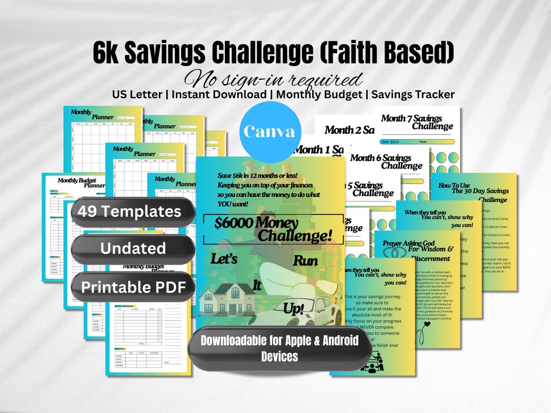 Money Savings Challenge Christian Budget Planner 12 Month Savings ...