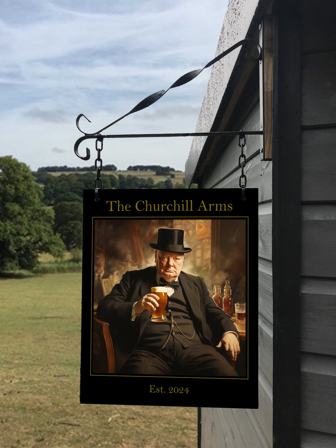 The Churchill Arms Hanging Pub Sign for Home Bar or Man Cave ...