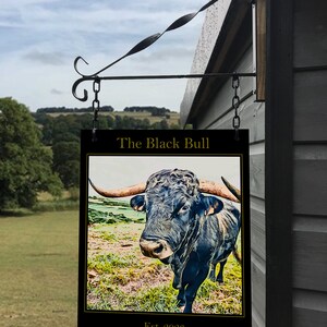 The Black Bull Hanging Pub Sign for Home Bar or Man Cave Black Bull Pub ...
