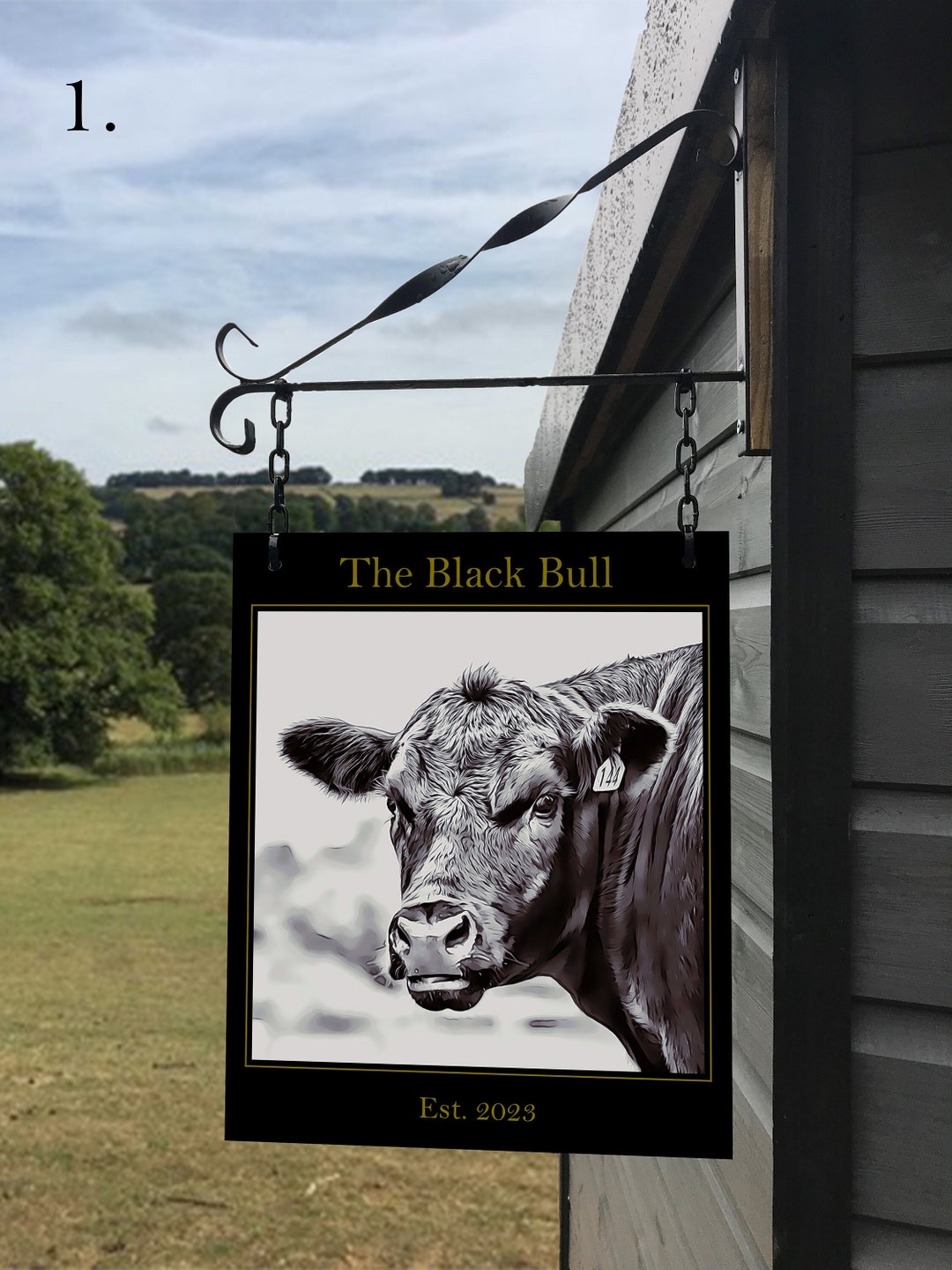 The Black Bull Hanging Pub Sign for Home Bar or Man Cave Black Bull Pub ...
