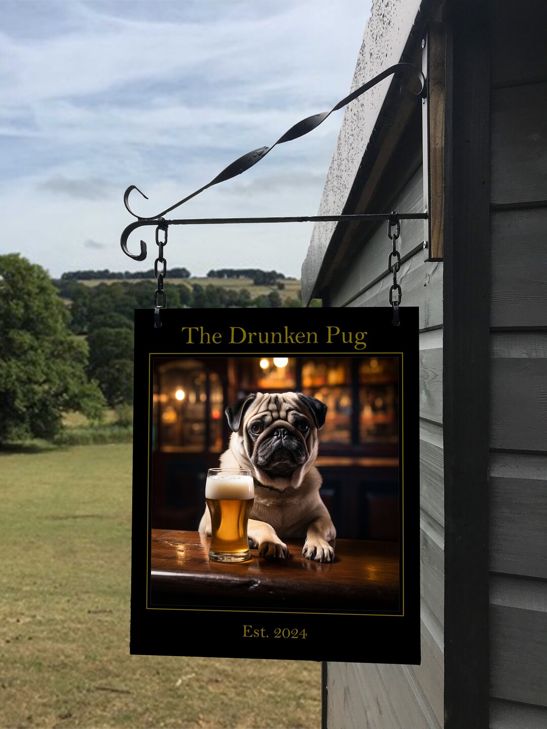 The Drunken Pug Hanging Pub Sign for Home Bar or Man Cave! - the Pug ...