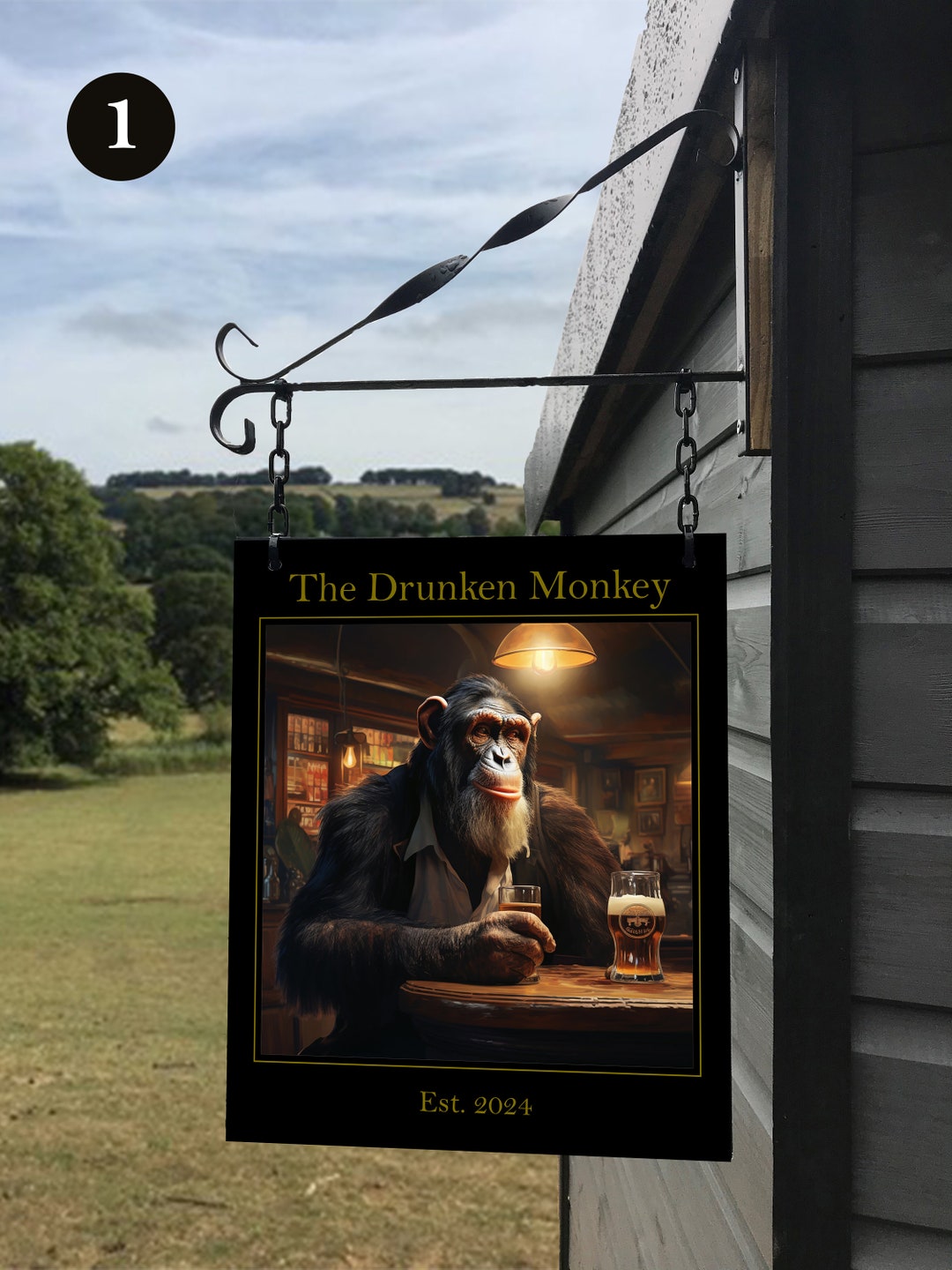 The Drunken Monkey Hanging Pub Sign for Home Bar or Man Cave the ...
