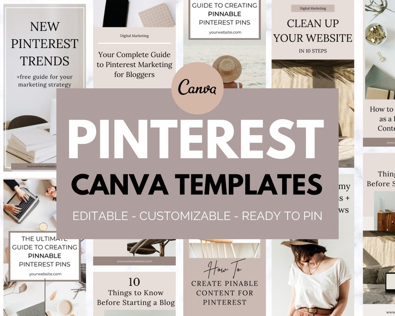 Pinterest Templates for Canva Canva Editable Pin Template Neutral ...