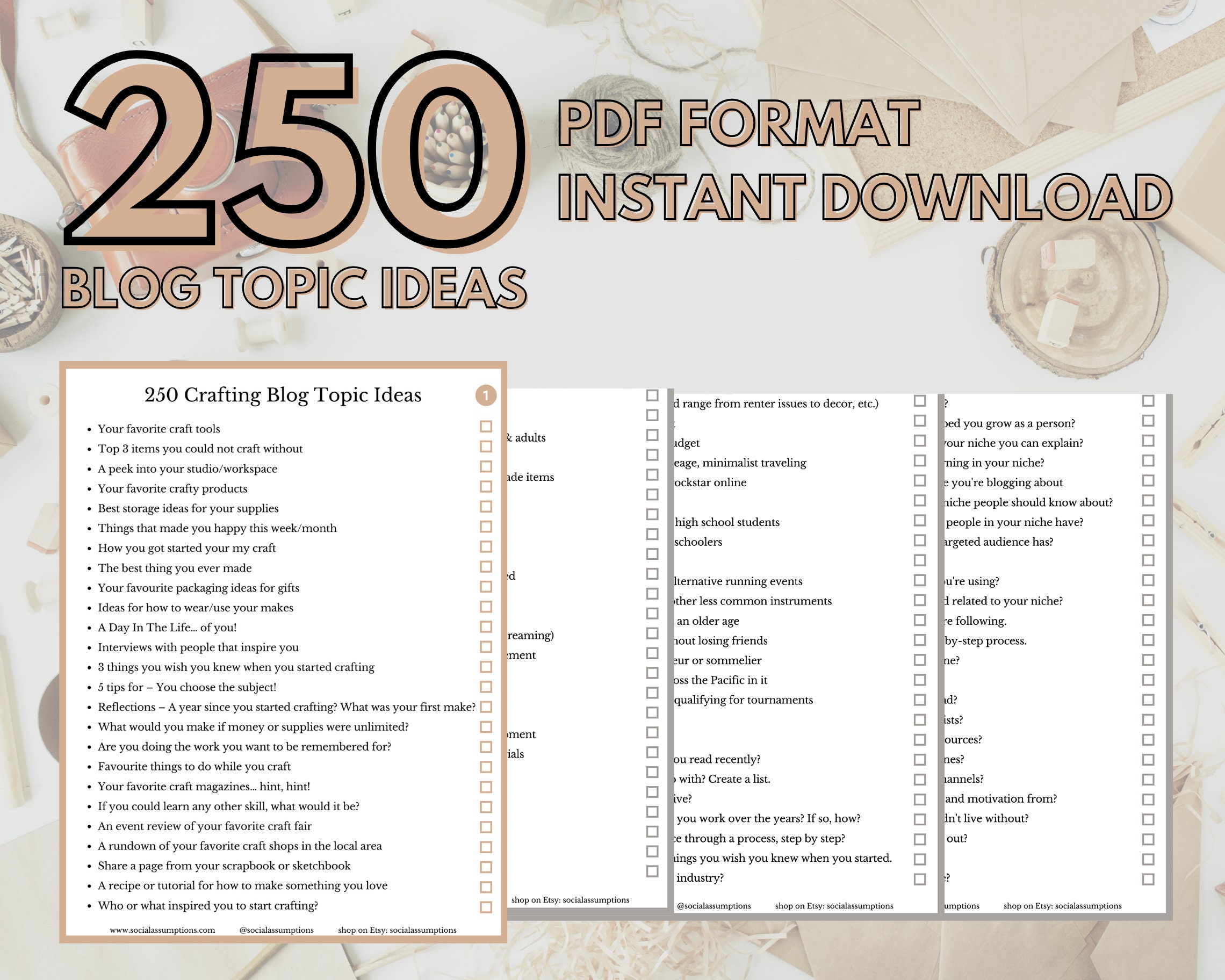 250 Crafting Blog Ideas | Blog Content Creation | Blog Planning Sheets ...
