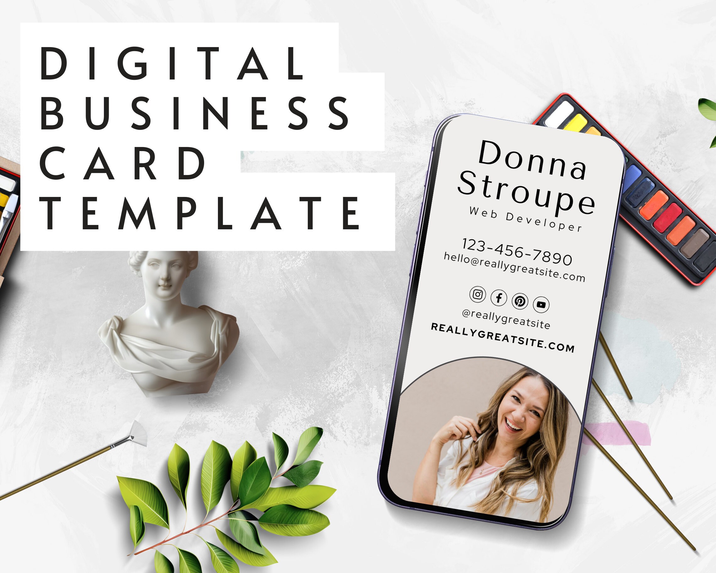 Digital Business Card Template, Canva Template, Business Card Template ...
