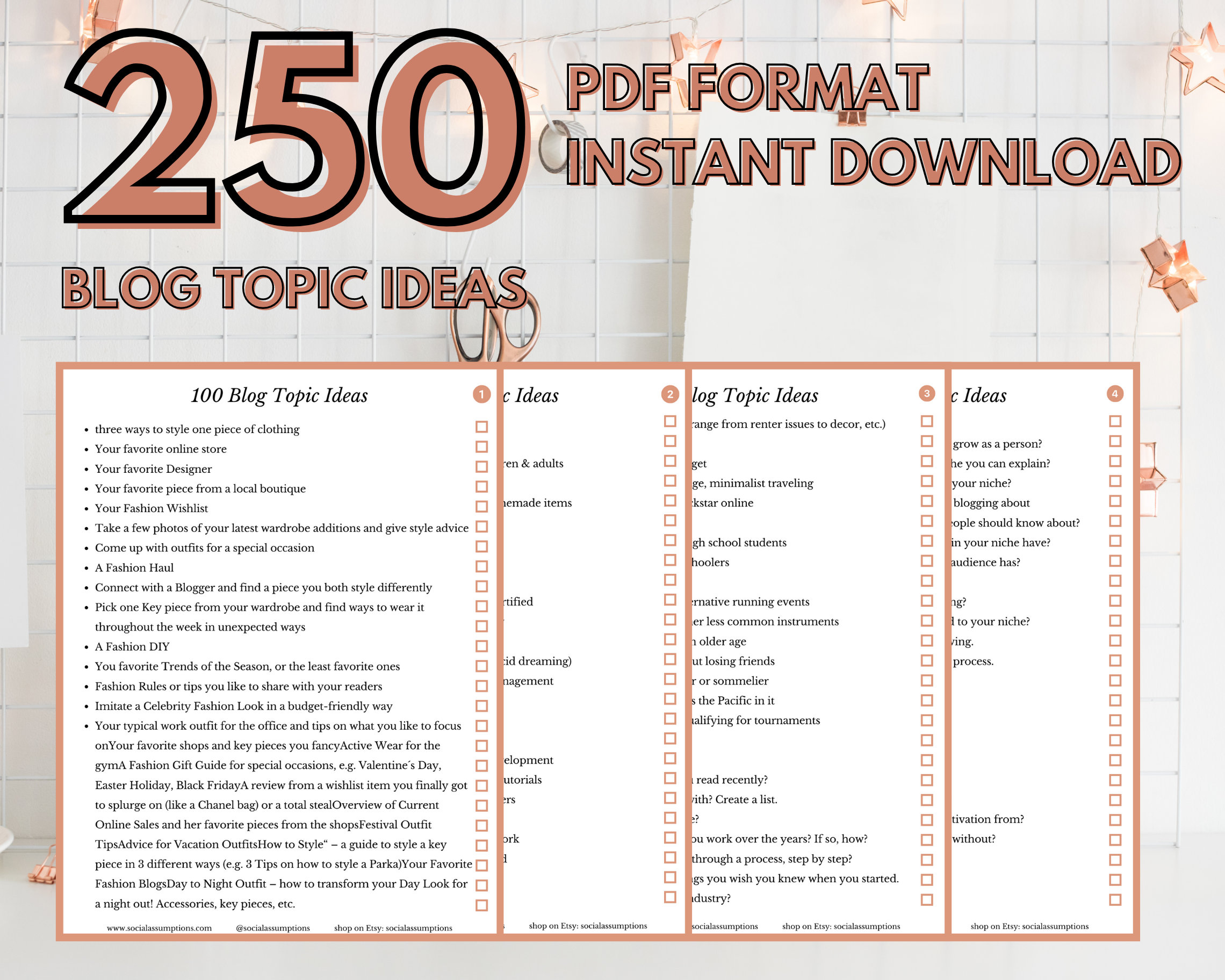 250 Blog Ideas | Blog Content Creation | Blog Planning Sheets | Blog ...