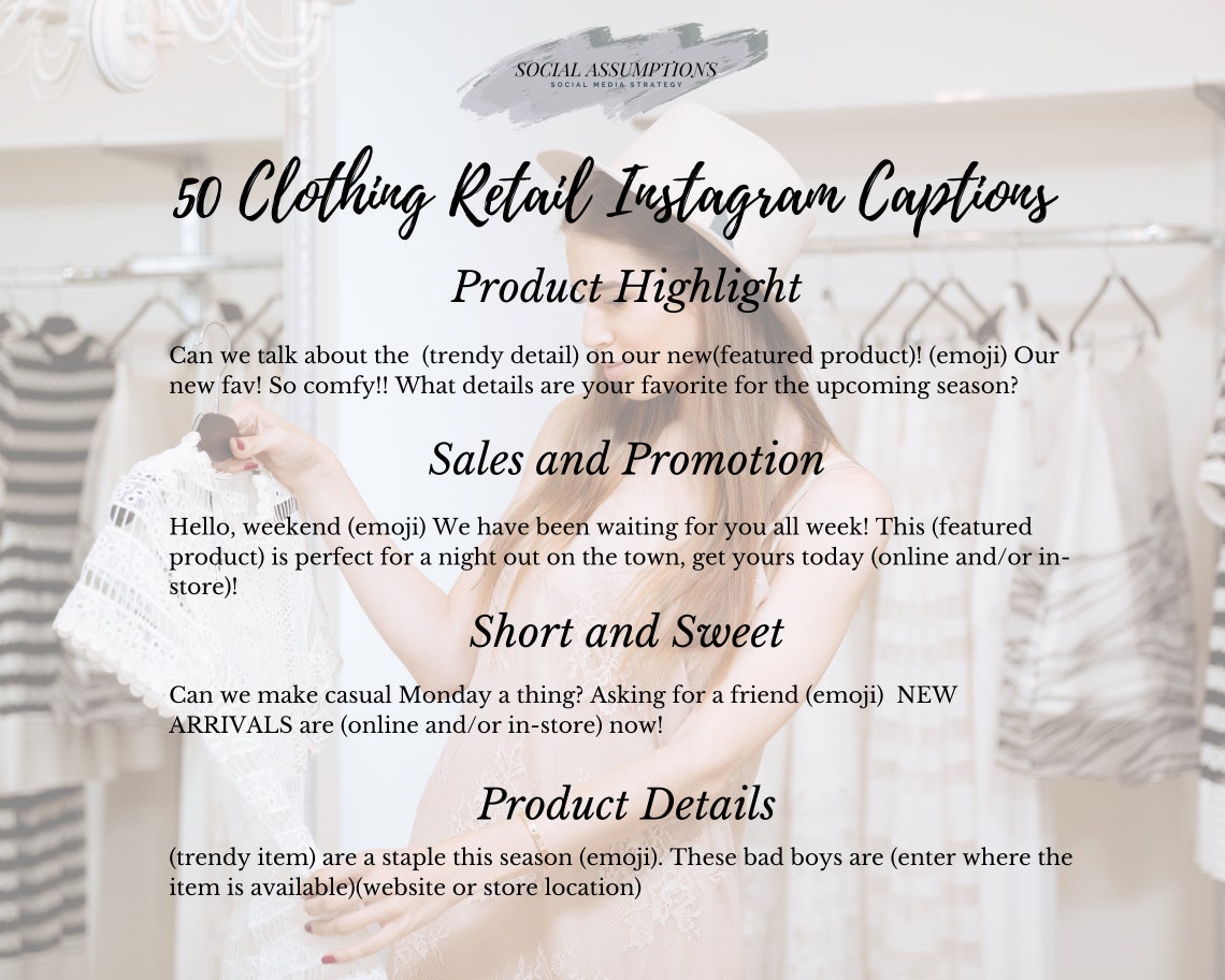 Instagram Captions Entrepreneurs 50 Clothing Retailer Retail | Etsy