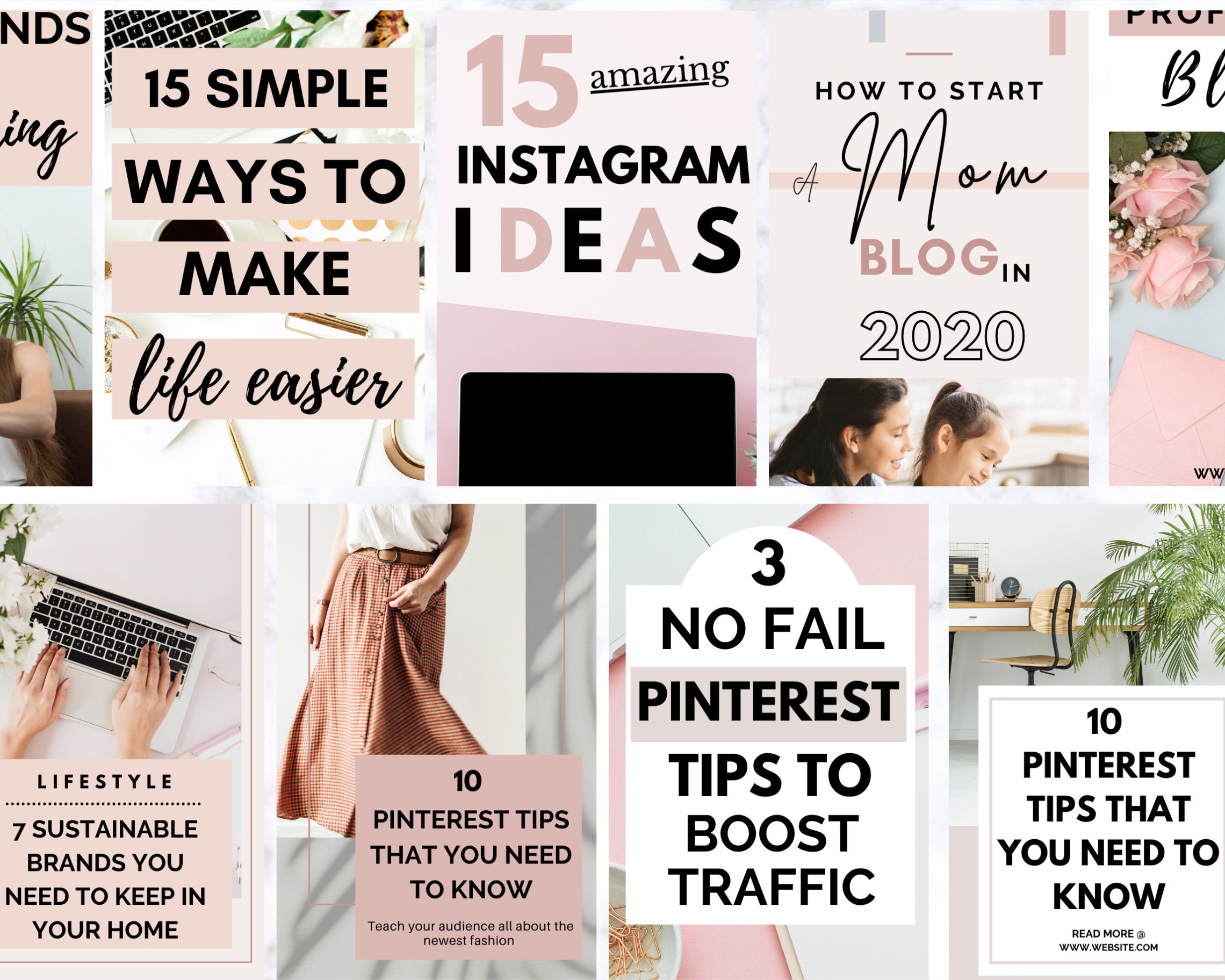 15 Blog Customizable Pinterest Templates Social Media Graphics Canva ...