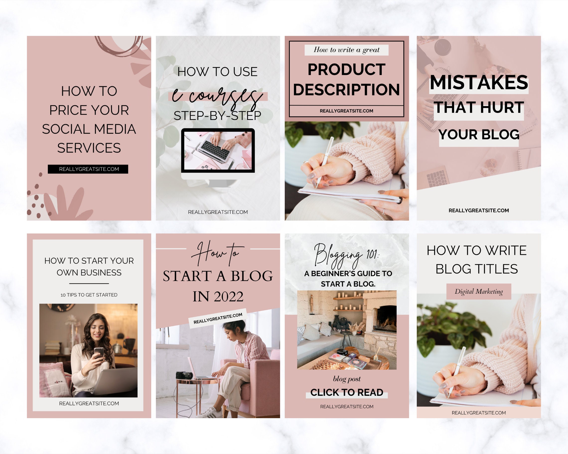 Pink Blog Pinterest Templates Canva Templates for Pinterest Marketing ...