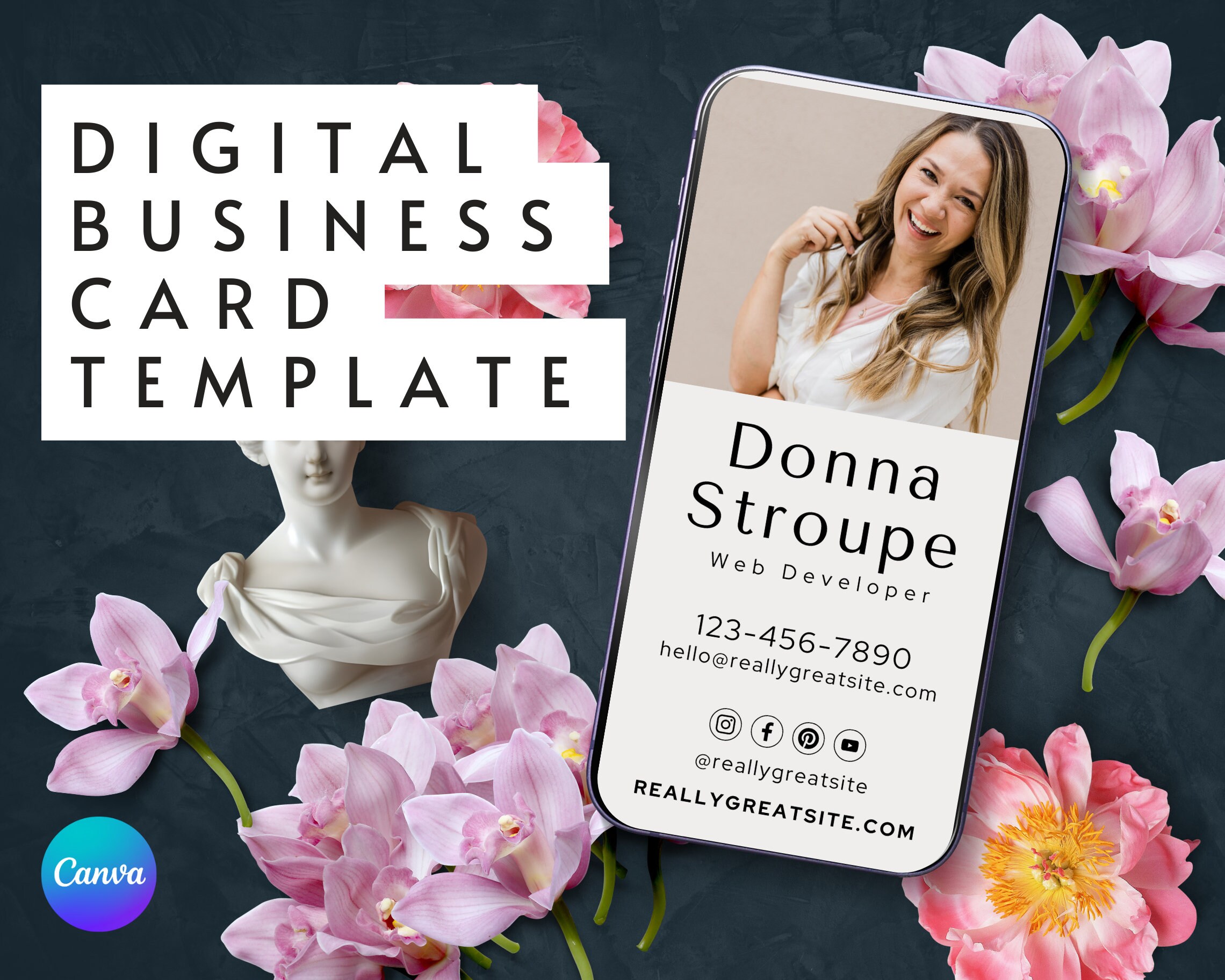 Digital Business Card Template, Canva Template, Business Card Template ...