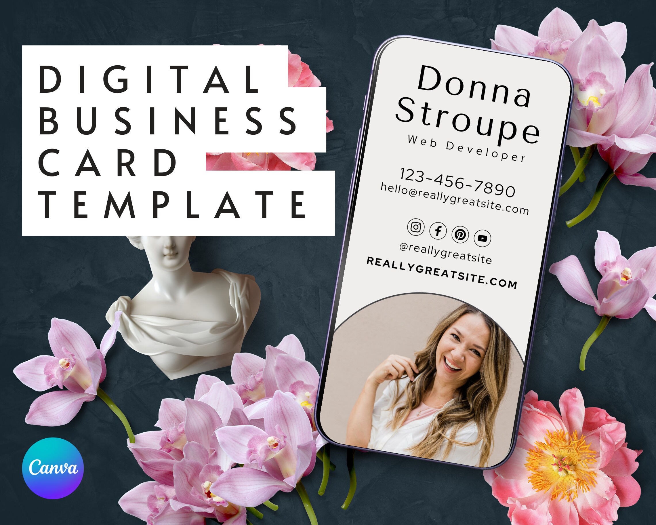 Digital Business Card Template, Canva Template, Business Card Template ...