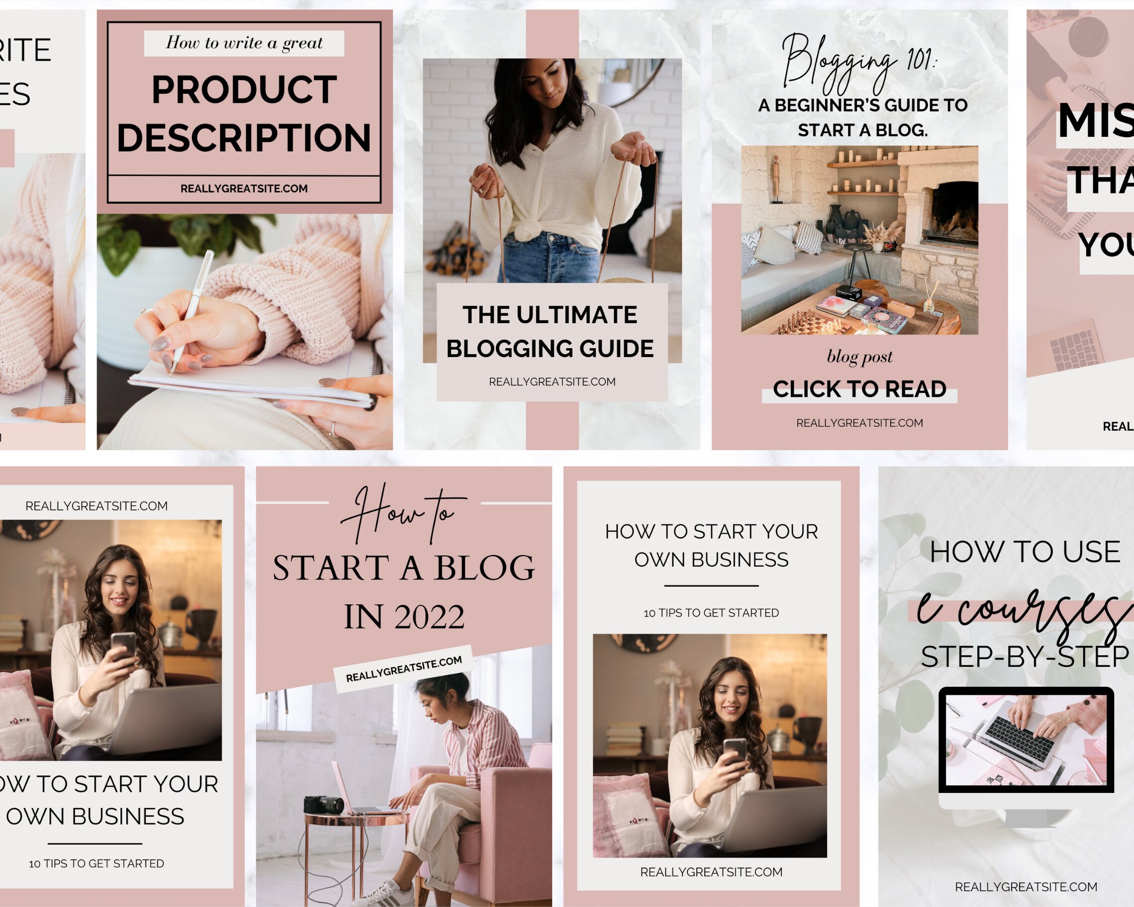 Pink Blog Pinterest Templates Canva Templates for Pinterest Marketing ...
