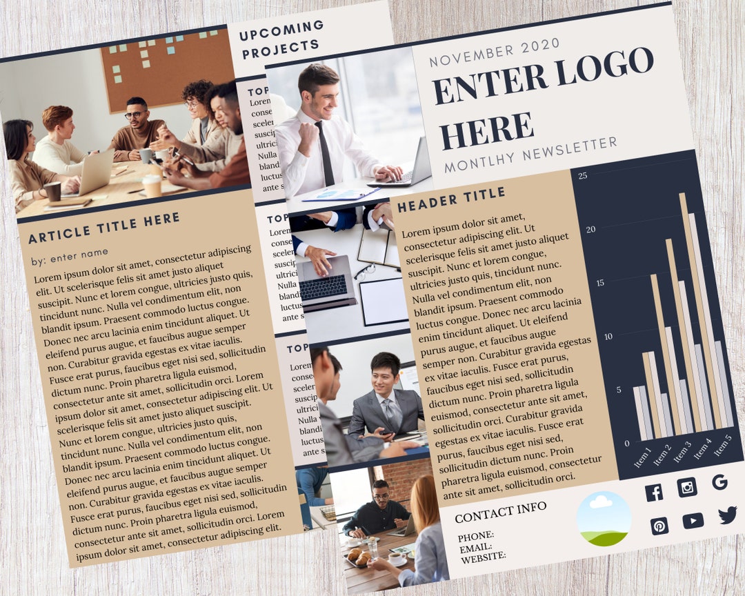 Modern 2-sided Newsletter Template | Business Canva Template | Email ...