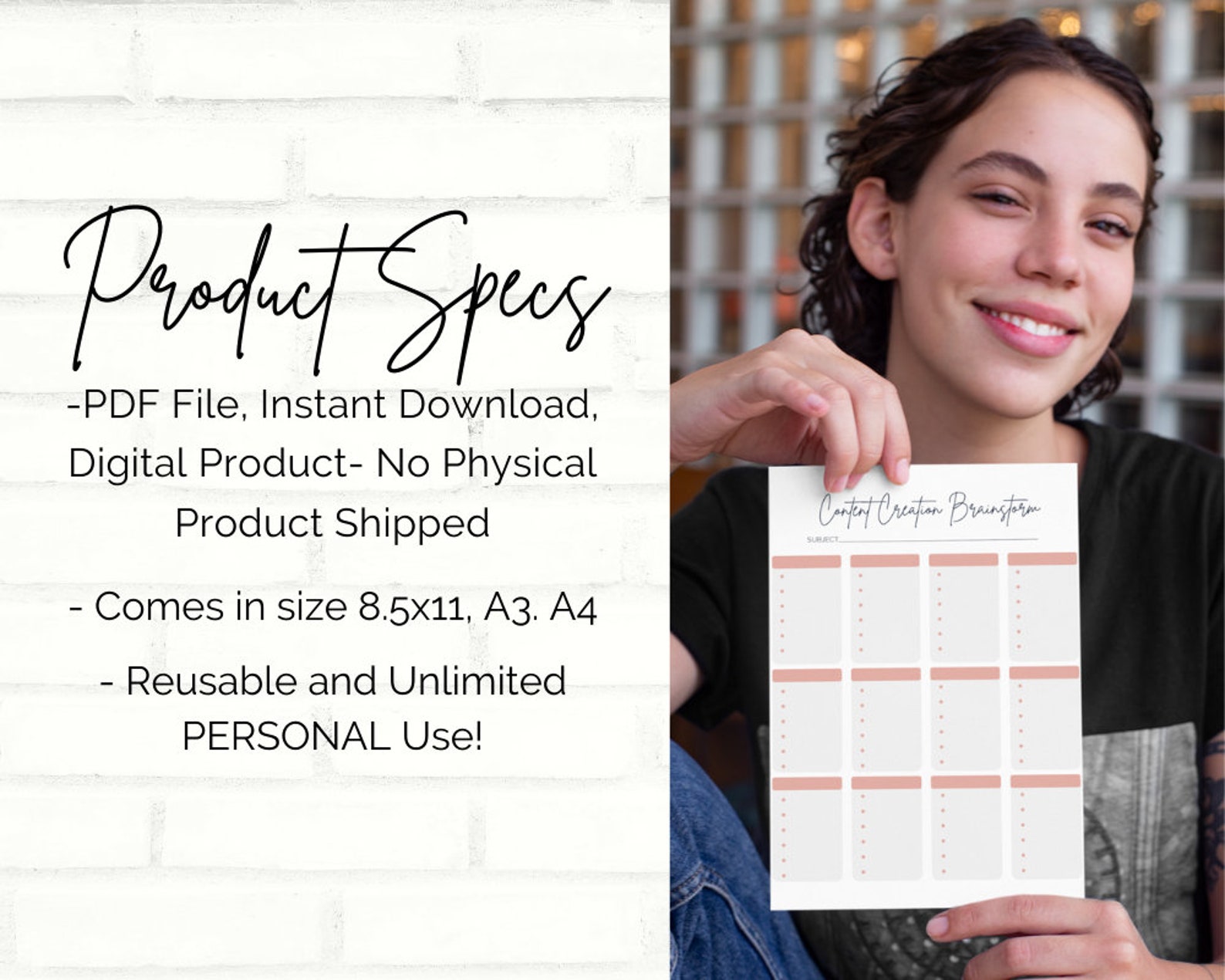 Content Creation Brainstorm Printable Worksheet, Social Media Manager ...